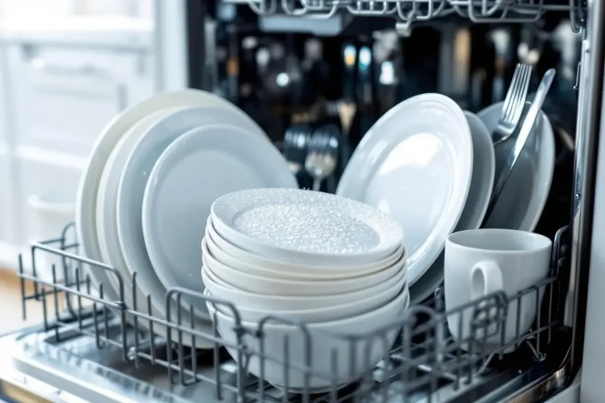 Vaisselle Toute Blanche En Sortant Du Lave Vaisselle